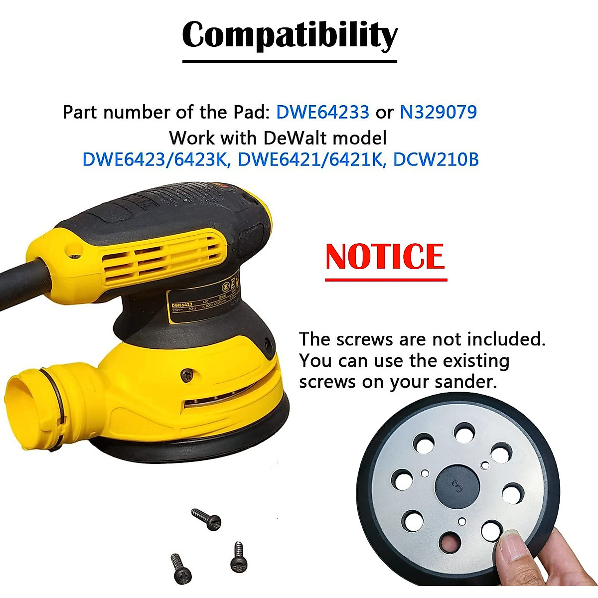 2 Pack 5 Inch 8-Hole Metal Replacement Sander Pads for Dewalt Sander - 5" Hook and Loop Sanding Pads for DeWalt DW420 DW421 DW422 DW423 DW426 D26451 Random Orbital Sander (2 Pack)