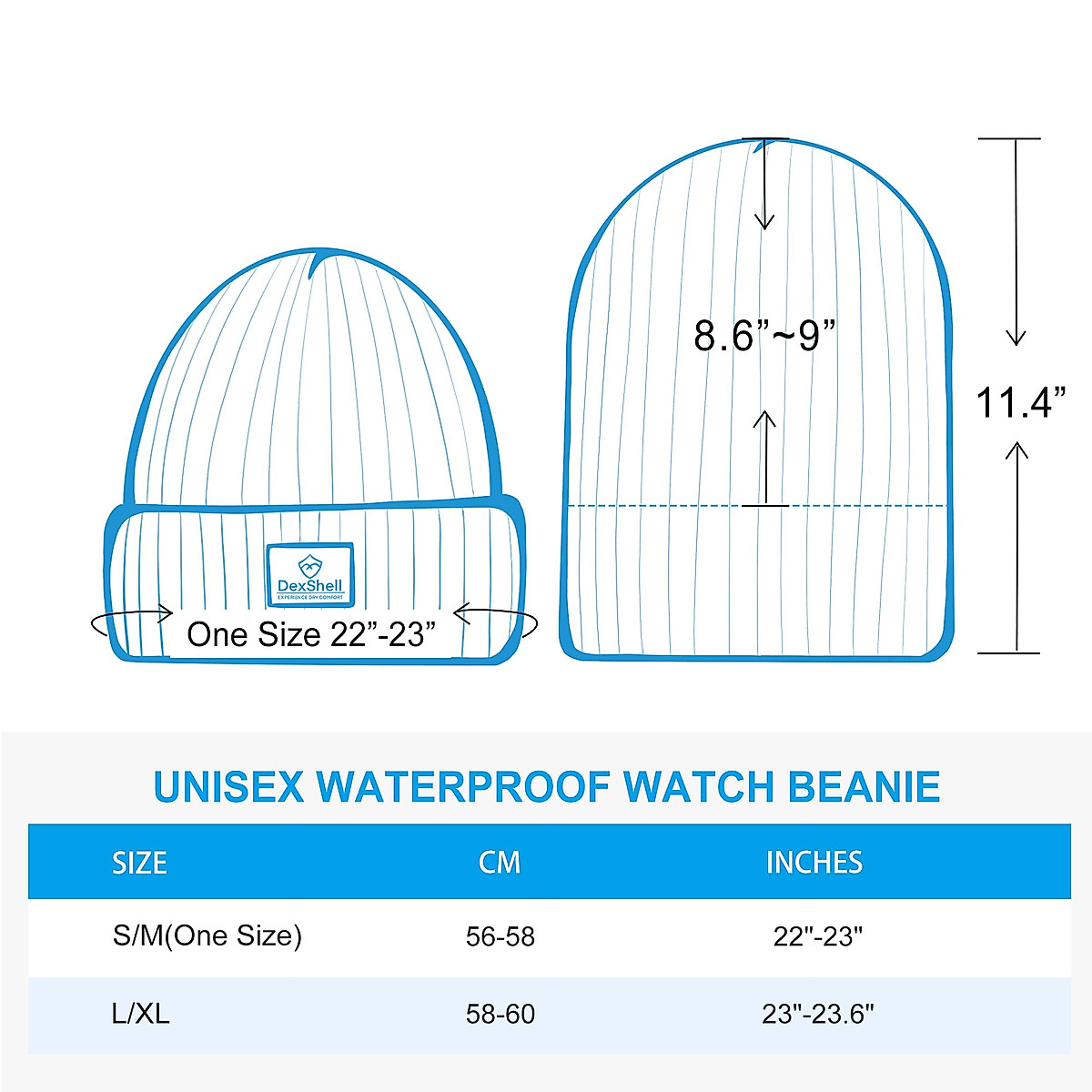 DexShell Waterproof Watch Beanie Wool Blend Outer Membrane Lined Fleece Liner for Men and Women, Black, One Size (56-58cm)