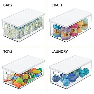 mDesign Plastic Pantry Storage Box Container with Lid and Built-In Handles - Organization for Flour, Cereal, Pasta, Rice, or Food in Kitchen Cupboard, Ligne Collection, Clear/White