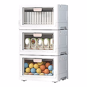 BAKVRI Folding Storage Box with Lid - Plastic Storage Box, 3-Piece Pack Stackable Storage Box, Office Storage Organizer, Bedroom, Dorm Essentials, with Wheels and Double Doors