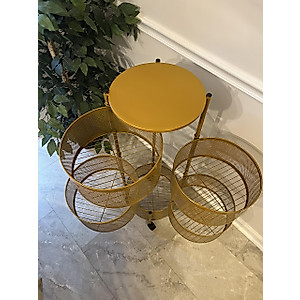 H&H Supply 5 Tier Rotating Storage Kitchen Cart Organizer Metal Vegetable Fruit Basket Rotating Shelves for Kitchen Dorm Office Bathroom Matte Yellow Gold Lightweight
