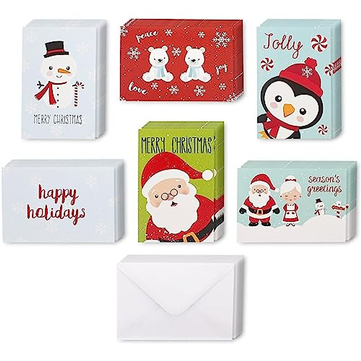 Juvale 48 Pack Christmas Greeting Cards with Envelopes, 6 Holiday Designs (4x6 Inches)