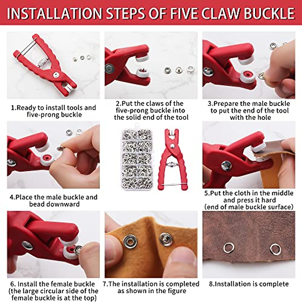 BIOUU 100 Sets of Metal Snaps Buttons,Metal snap Buttons with Fastener Pliers Tool kit, Snap Fastener kit, Metal Prong Snaps Buttons for Clothing Leather Sewing.