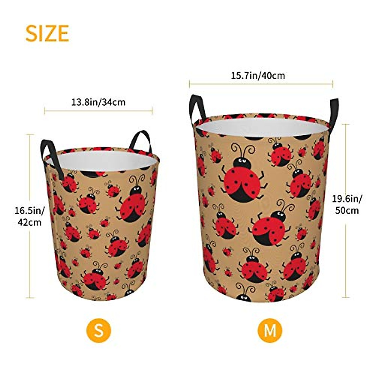 FeHuew Childish Seamless Cute Ladybug Collapsible Laundry Basket with Handle Waterproof Fabric Hamper Laundry Storage Baskets Organizer Large Bins for Dirty Clothes,toys,Bathroom