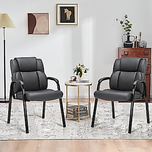 CLATINA Leather Guest Chair with Padded Arm Rest for Reception Meeting Conference and Waiting Room Side Office Home Black 2 Pack