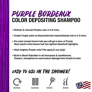 Purple Color Depositing Shampoo - Semi Permanent Hair Color with BondHeal Bond Rebuilder - Violet Hair Dye 6.4 oz