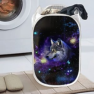 NDISTIN Popup Laundry Hamper Grey Wolf Print Foldable Pop-up Mesh Hamper Dirty Clothes Basket Great Laundry Bag Sturdy Rectangle Laundry Sorters Home Travel Use Easy to Open 14.5x24.5in