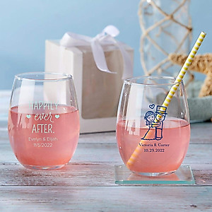 Kate Aspen 15 oz. Personalized Stemless Wine Glass - 48pcs/Silver - Custom Wedding Favors and Bridal Shower Party Favors with Customized Designs Text Lines