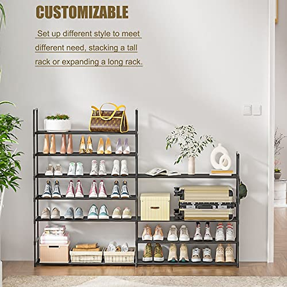 OYREL Shoe Rack for Closet Sturdy Storage Metal Organizer Entryway Shoes Over The Door Shelf Zapateras Free Standing Racks,3 Tier Large Rack, Black