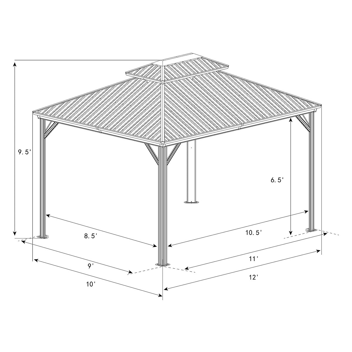 Kozyard 10'x12' Hardtop Gazebo - Permanent Metal Pavilion with Netting and Shaded Curtains for Patio, Backyard, and Deck - Galvanized Steel Outdoor Aluminum Canopy, Double Roof Gazebo (Brown)