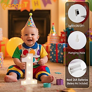 Pooqla Decorative Led Light Up Number Letters, White Plastic Marquee Number Lights Sign Party Wedding Decor Battery Operated Number (1)