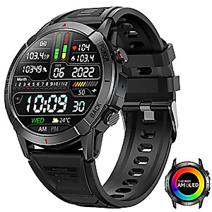 Military Smart Watches for Men with Bluetooth Call 1.43" AMOLED Always On Display Rugged Outdoor Tactical Smartwatch with Heart Rate Blood Pressure Sleep Monitor Sports Fitness Watch for Android iOS