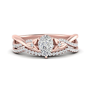 Fascinating Diamonds IGI Certified 2 1/3 Ctw Diamond Nature Inspired Twisted Wedding Ring Sets For Women 14K Rose Gold 2 Carat Pear Shaped Lab Created Center SI2 Clarity And H Color Ring Size 6