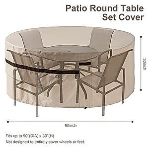 Patio Round Table Chairs Cover 90''Dia Waterproof Dustproof Round Table Covers for Outdoor Furniture Anti-Fading Heavy Duty Patio Furniture Covers