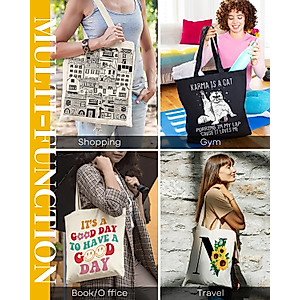 AUSVKAI Canvas Tote Bag Aesthetic for Women Cute Grocery Bag Cotton Beach Totes Gift-Good Vibes Only