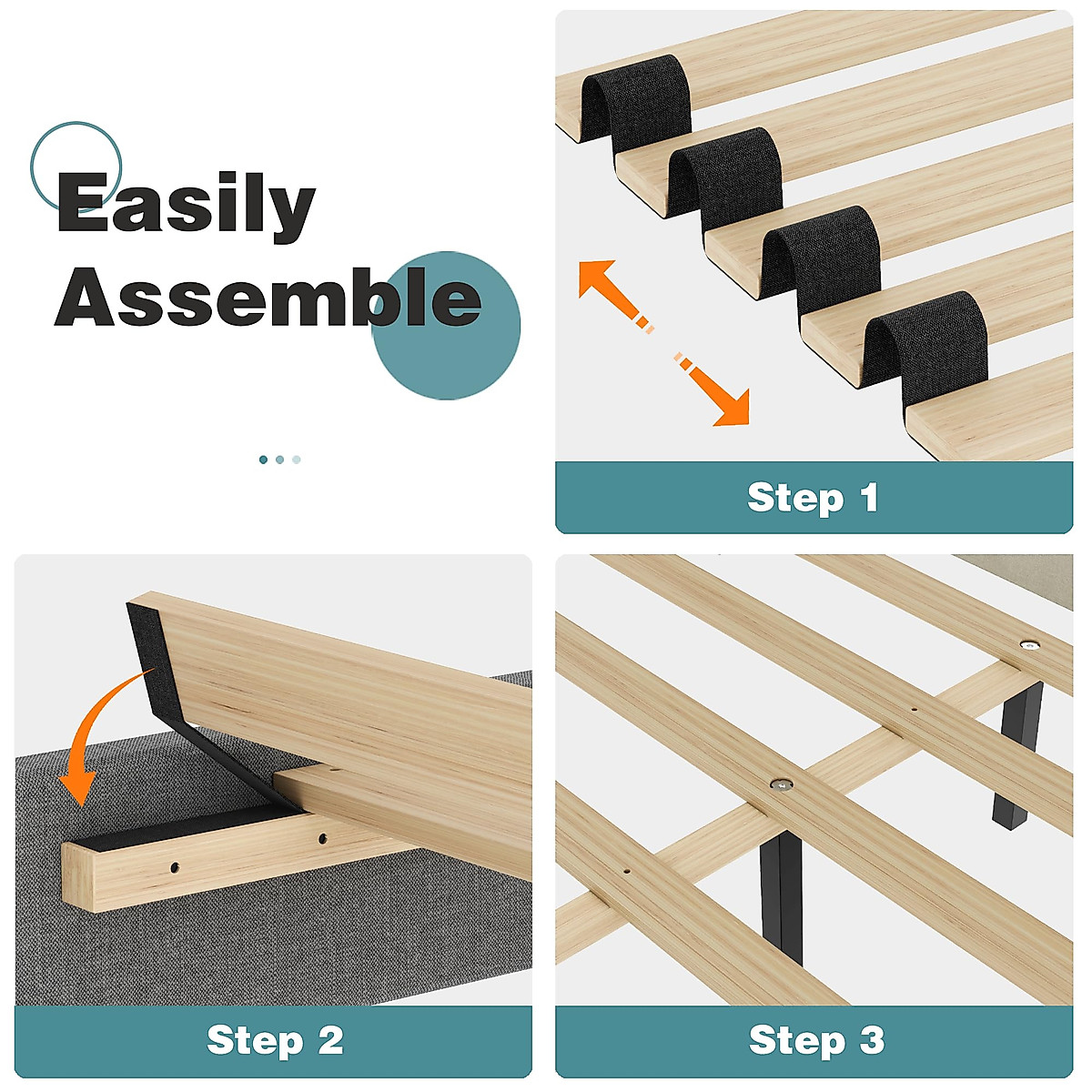 Lifezone Queen Bed Frame with Headboard Upholstered Bed Frame with Linen Tufted Headboard,Wood Slats Support,No Boxing Needed,Heavy Duty Feet,Easy Assembly,Light Grey