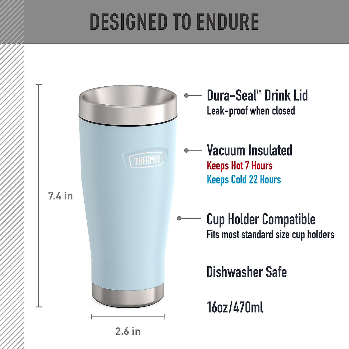 THERMOS ICON SERIES, Stainless Steel Tumbler, Glacier, 16 oz