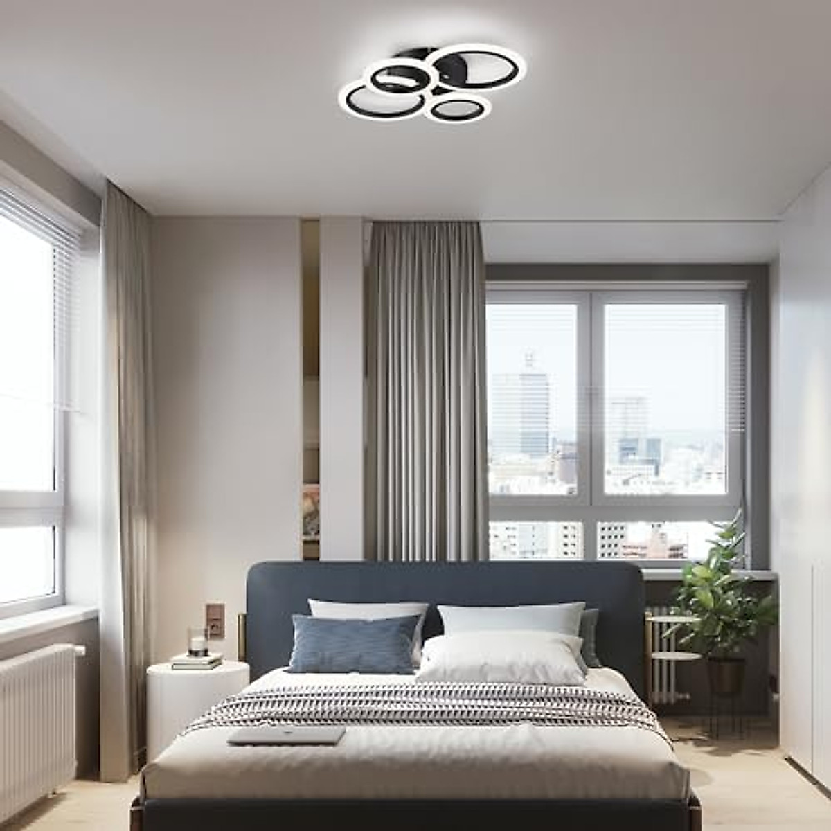 Vikaey Modern LED Flush Mount Ceiling Light, 4 Rings Black Close to Ceiling Light, Lighting Fixture Ceiling Lamp for Kitchen, Living Room, Bedroom, Laundry Room, 4000K Not dimmable