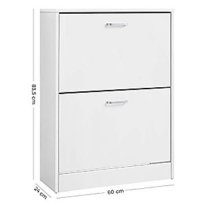 VASAGLE Shoe Cabinet with 2 Flip Doors, Adjustable and Removable Divider, for 12 Pairs of Women's Shoes or 8 Men's Shoes, for Narrow Entrance, 60 x 24 x 83.5 cm (L x W x H), White LBC02WT
