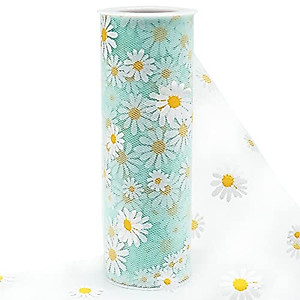 IONTACH Daisy Tulle Rolls 6 Inch by 10 Yards (30FT) Fabric Spool Tulle Ribbon for DIY Tutu Skirt Sewing Bow Wedding Decorations Craft Supplies (Aqua)