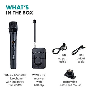 Movo WMX-7-TH+RX Handheld Wireless Microphone System - Omnidirectional Microphone with Built-in VHF Transmitter, Bodypack Receiver - Wireless Mic Interview Kit for Reporters, Vlogging, Live Events