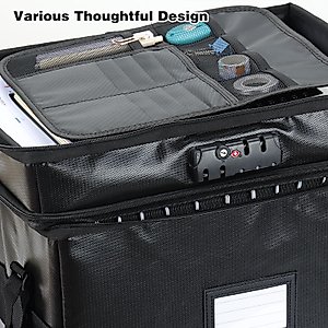 EOOUT Fireproof Document Box, 2 Layer File Organize Box, Portable Fireproof Waterproof Office Collapsible File Storage for Hanging Letter/Legal Size Folder/Certificate