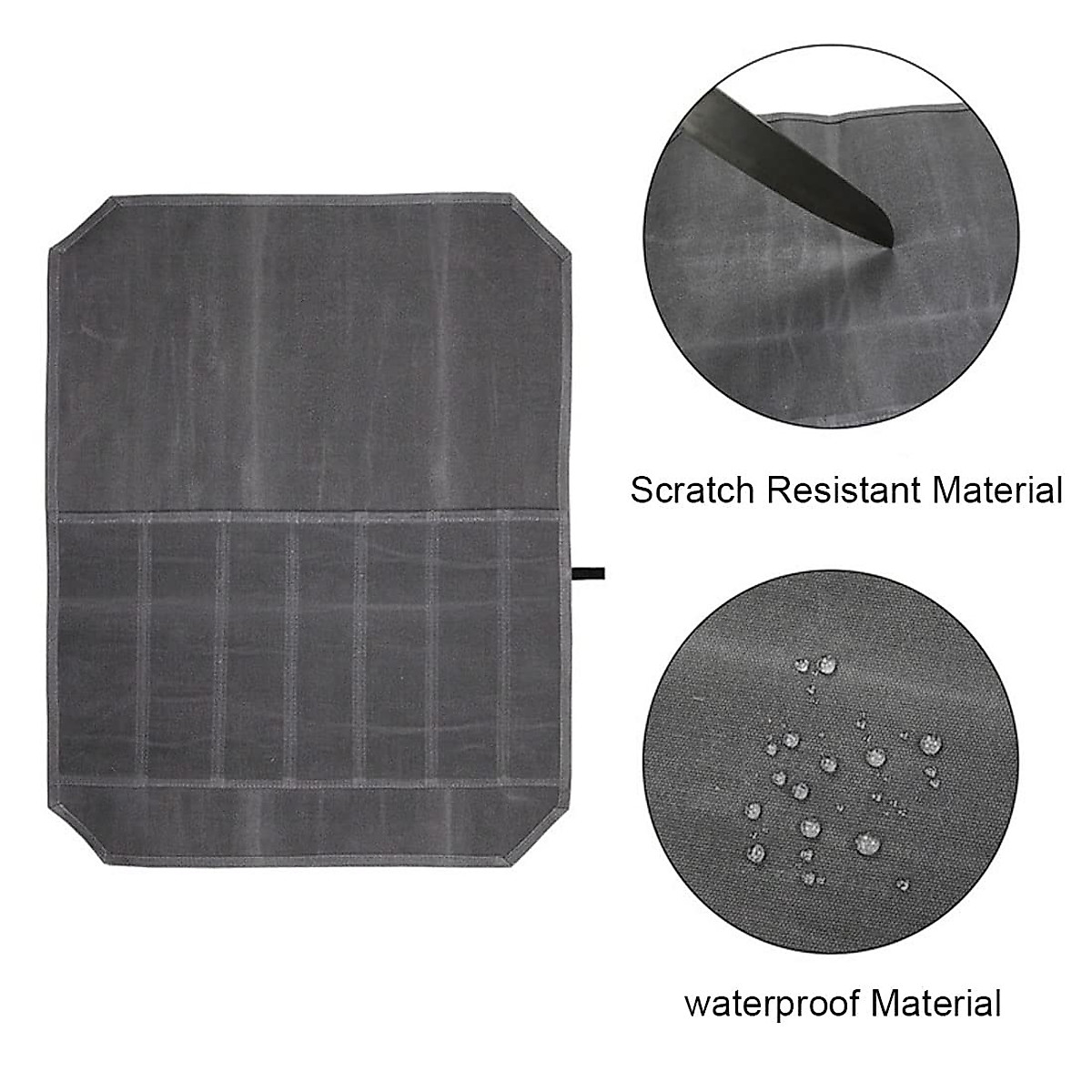 Waxed Canvas Cutlery Cover, Chef Knife Roll Pouch, Kitchen Cooking Tool Knife Holder Organizer, Foldable Multipurpose Travel Tool BBQ Tool Roll Pouch with 7 Slots, Grey, Waterproof