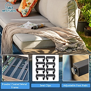 MFSTUDIO 6 Pieces Patio Furniture Set,Outdoor Metal Frame Sectional Sofa Conversation Set with Coffee Table&Removable Cushion for Backyard,Garden,Poolside …