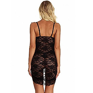 Qopobobo Women Lingerie Naughty Sexy Plus Women Lace Lingerie Front Closure Cardigan V Neck Nightwear Sexy Chemise Nightie Black