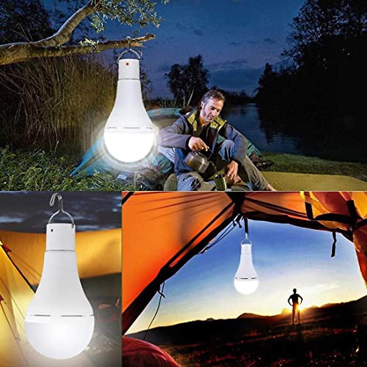 Afoskce Solar Light Bulb Outdoor Rechargeable 300LM Solar Powered Light Led Bulb with Remote Timer, Lighting Sensor, 4 Lighting Mode for Chicken Coops Shed Hiking Camping Hurricane Lighting (2Pack)