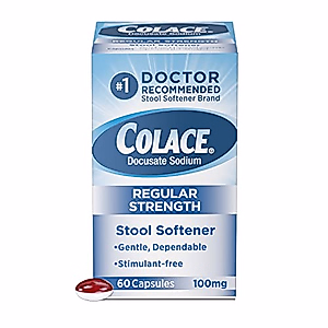 Colace Regular Strength Stool Softener 100 mg Capsules 60 Count Docusate Sodium Stool Softener for Gentle Dependable Relief