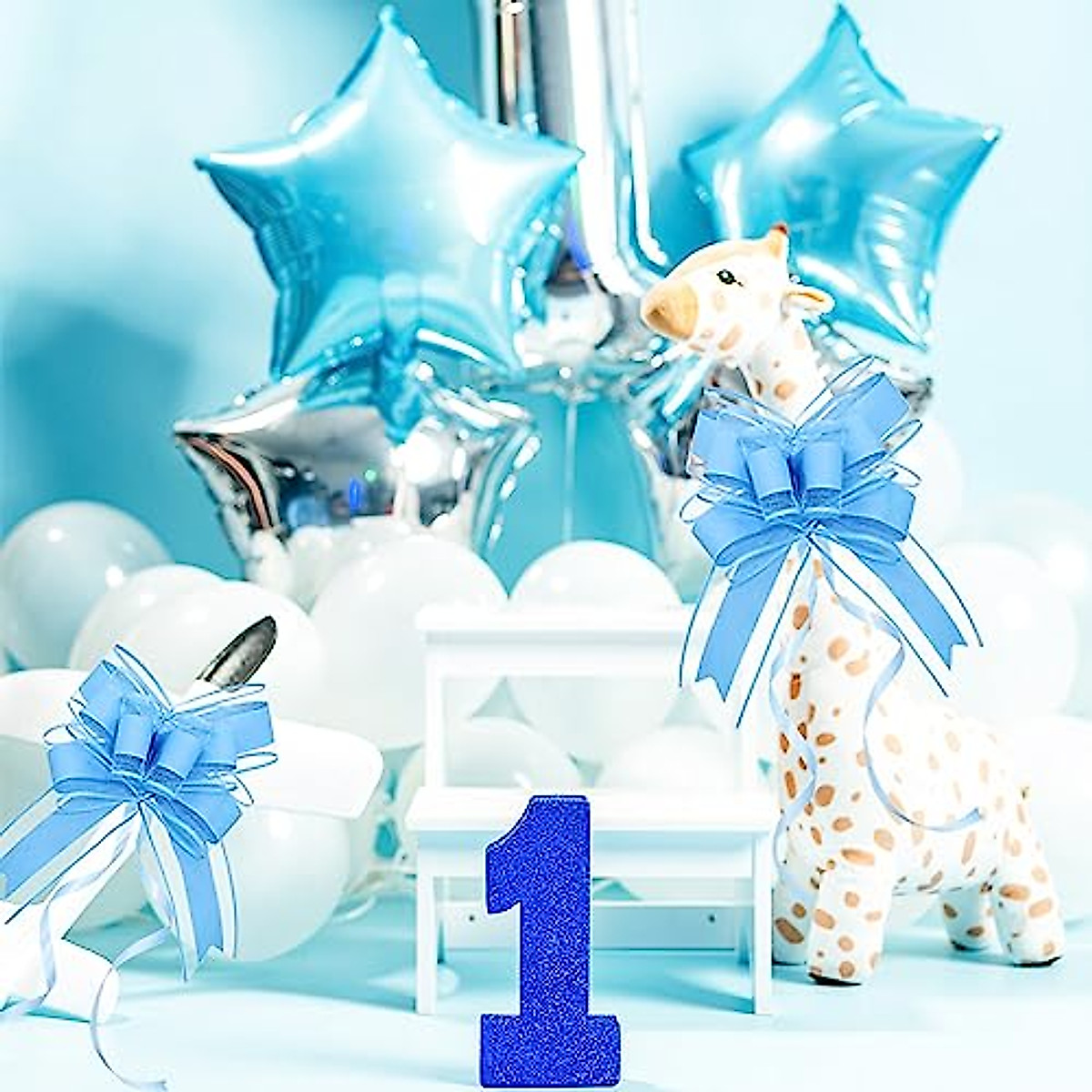 WEWILUCK Gift Wrap Bows Big, Blue Bow for Gift Baskets, Flower Bouquet, Paper, Pull Bows for Gift Wrapping, Gift Bag, Box, Baby Showers, Hanukkah(6 inches, 15PCS)
