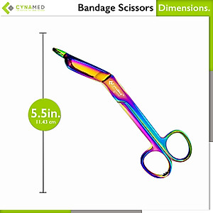 Artzone Lister Bandage Scissors - 5.5-Inch Cynamed Medical-Grade Stainless Steel Shears - Multi-Colored Rainbow Titanium Finish - Sharp Blades Cut Through Bandages, Dressing, Tape, Gauze, Clothing