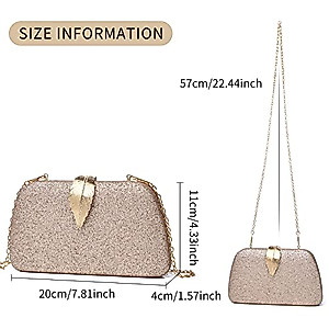 LOXOMU Evening Clutch Purses for Women, Small Glitter Wedding Purse, Wedding Clutches Handbags with Detachable Chain for Prom, Party (Gold Shimmer)