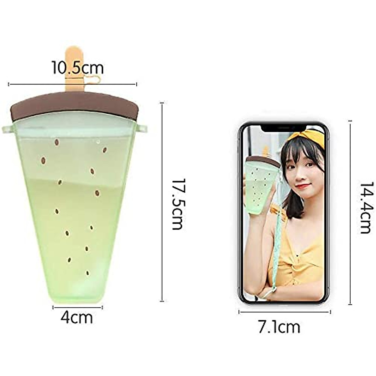 Yunqin plastic water bottle cute watermelon ice cream water bottle with straws anti-fall portable popsicle cup outdoor sports (Green)