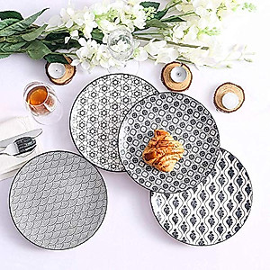 IHIPPO Dinnerware Set Unbreakable, Dishwasher Safe 4-Pieces 4 Design Japanese Style Dinner Plates and Bowls Set Porcelain Dessert Plate Set Hand Painted Kitchen Dessert/Salad/Fruit Plate Set