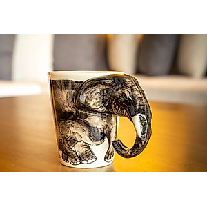 IYARA CRAFT 3D Elephant Coffee Mug 11oz - Handle is Sculpted Trunk, Cute Wildlife Design, Quality Ceramic, Microwave & Dishwasher Safe, Ideal for Tea & Hot Chocolate, 4.5" x 5"