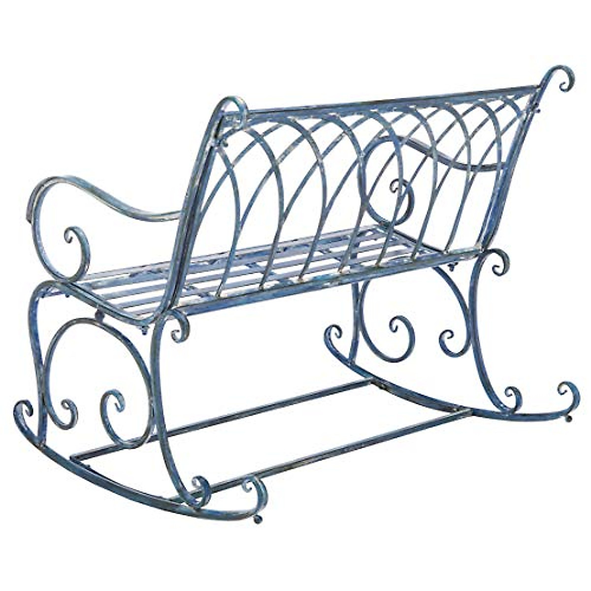 Safavieh Outdoor Collection Ressi Victorian Antique Patio Porch Entryway Backyard Rock Bench PAT5021C, Mossy Blue