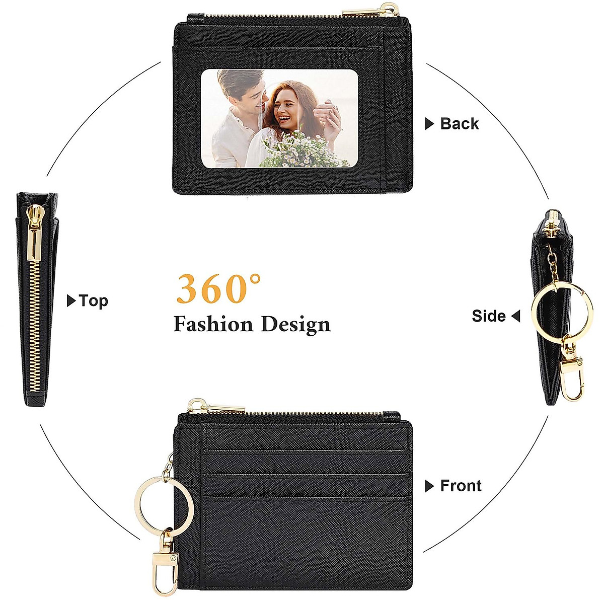 Sodsay Card Case Slim Front Pocket Wallet for Women Credit Card Holder with Keychain(CH Black)