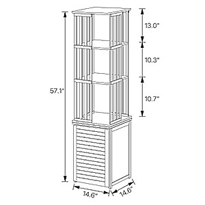 MoNiBloom Bamboo Rotating Bookcase Storage Cabinet with Door, 3 Tier Open Shelves Free Standing Bookshelf Display Organize for Living Room Bedroom, Natural