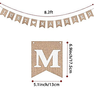 Mr and Mrs Just Married Burlap Banner, Wedding Bunting Banner with LED Fairy String Light 8 Flicker Mode, Hanging Sign Garland Pennant Photo Booth Props for Bridal Shower Wedding Engagement Party