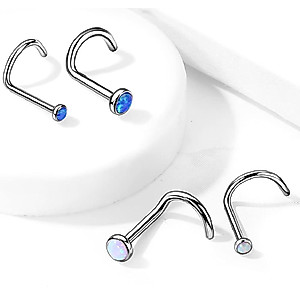 Pierced Owl 20GA G23 Implant Grade Titanium Bezel Set Synthetic Opal Nose Screw (White, 2mm Opal)