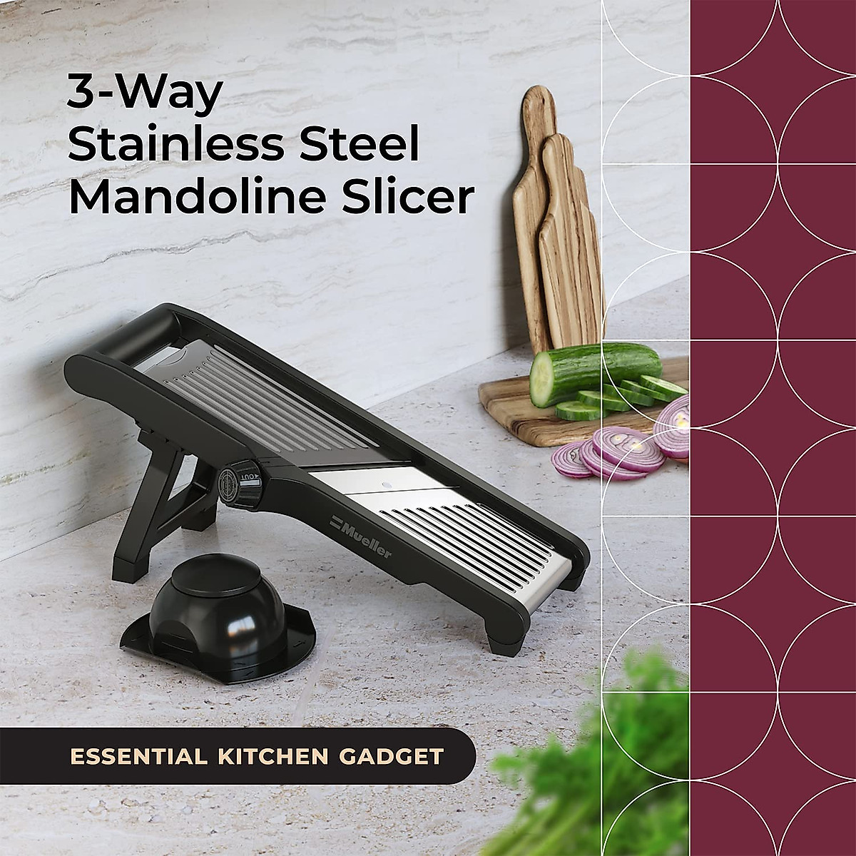 MuellerLiving Mandoline Slicer for Kitchen, Stainless Steel, Slice or Julienne, Vegetable Chopper, Fruit Slicer