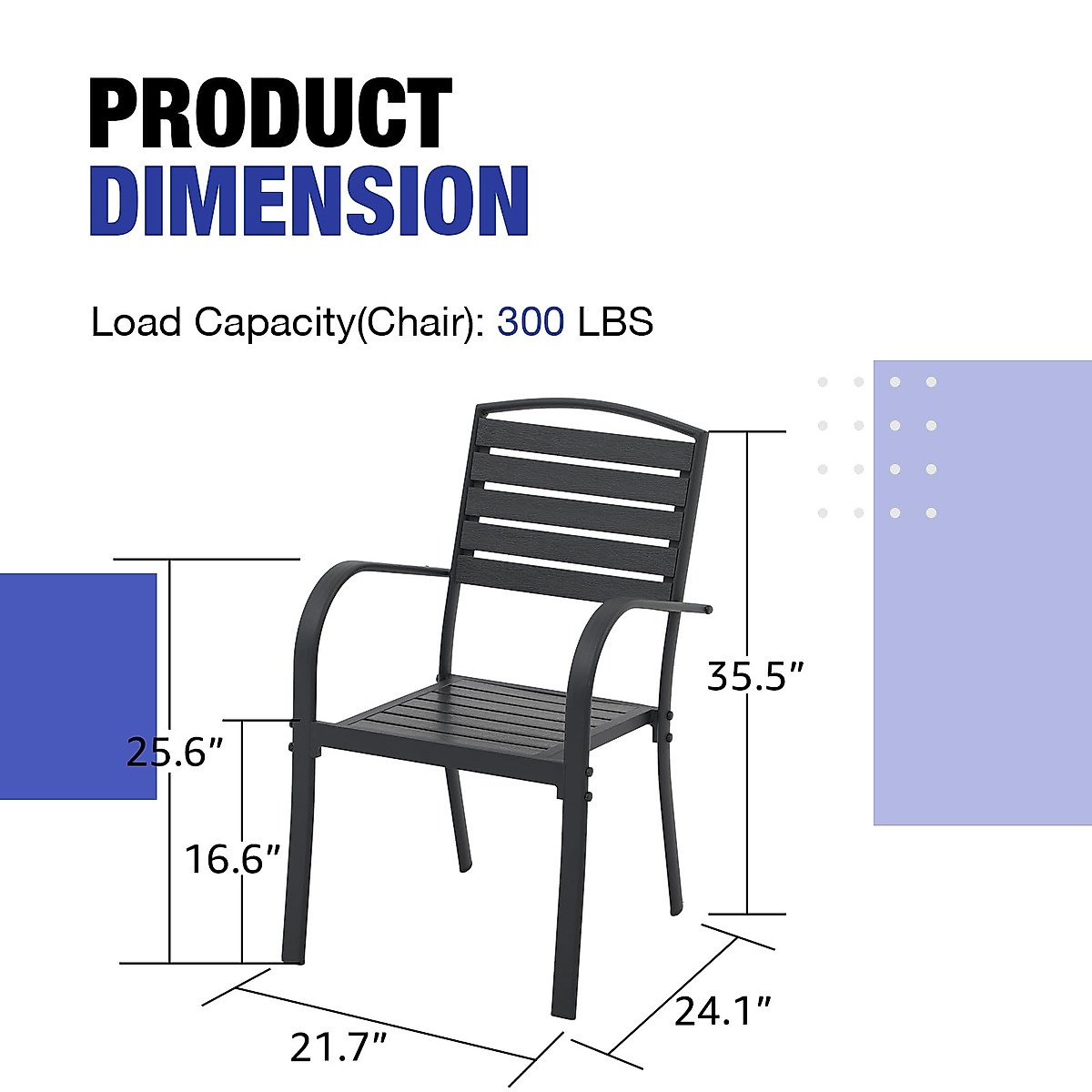 Patiorama Aluminum Outdoor Dining Chairs Set of 4, Stackable Outdoor Patio Chairs Set of 4, All-Weather Bistro Chair with Armrest, Faux Wood Outdoor Dining Chairs for Indoor Yard Garden-Black