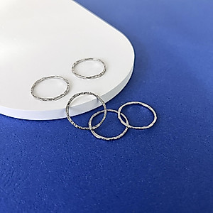 Kakikaki 925 Sterling Silver Minimalist Hammered Textured Thin Knuckle Midi Stacking Rings