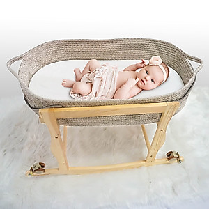 ECOADE Moses Basket Stand, Baby Moses Basket Rocker Stand - Natural Wood