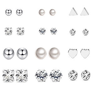 LOYALLOOK 12 Pairs Stainless Steel Earrings Stud Earrings Set for Womens Clear CZ Stud