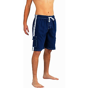 NORTY Men's Swimsuit Trunks - Swim Shorts for Beach, Boat, and Watersports - Drawstring Waist and Cargo Pockets - Navy, Large