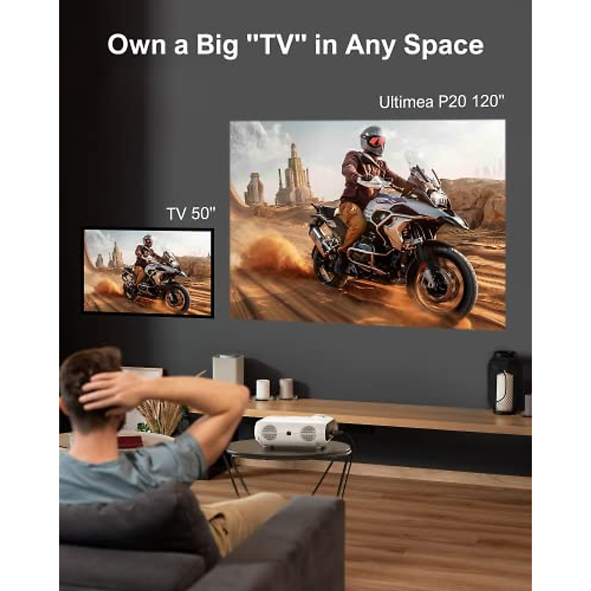 Movie Projector for Indoor, Native 1080P Projector with 10,000 lumens, ULTIMEA Home Projector Reduced 60% Noise, Bluetooth Projector Compatible with TV Stick/Laptop/HDMI/USB for Home Theater