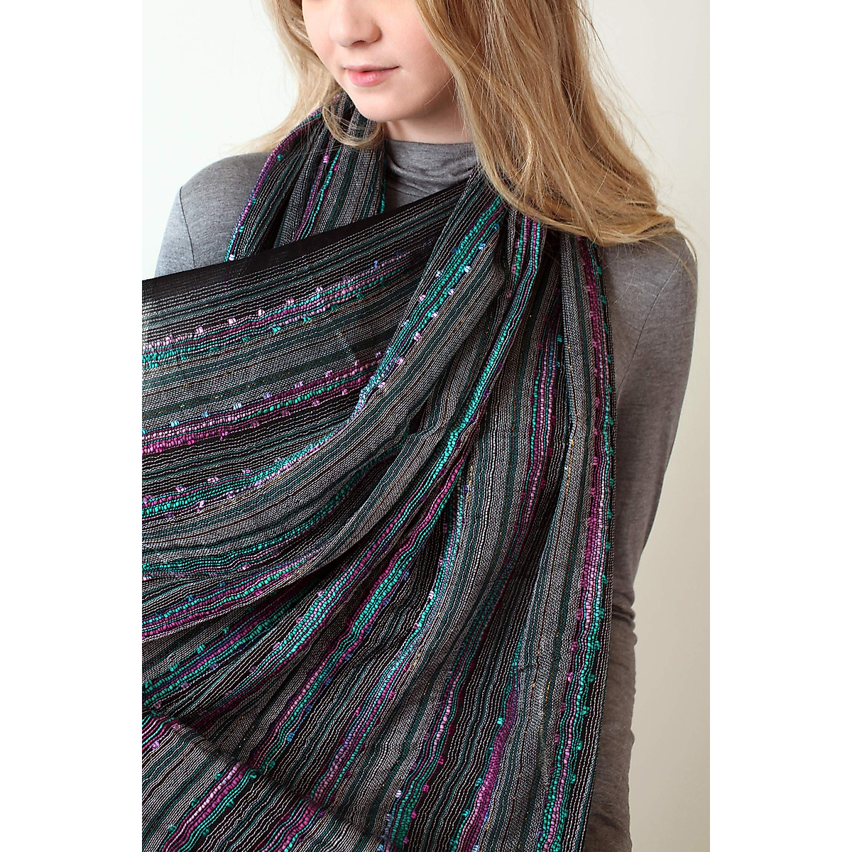 Anika Dali Women's Shimmer Sparkle Infinity Scarf- Festival Boho Bliss Fashion Scarf (Bejeweled Black)